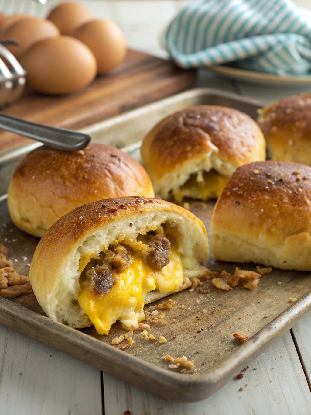Cheesy Sausage Egg Breakfast Rolls - Recipe High